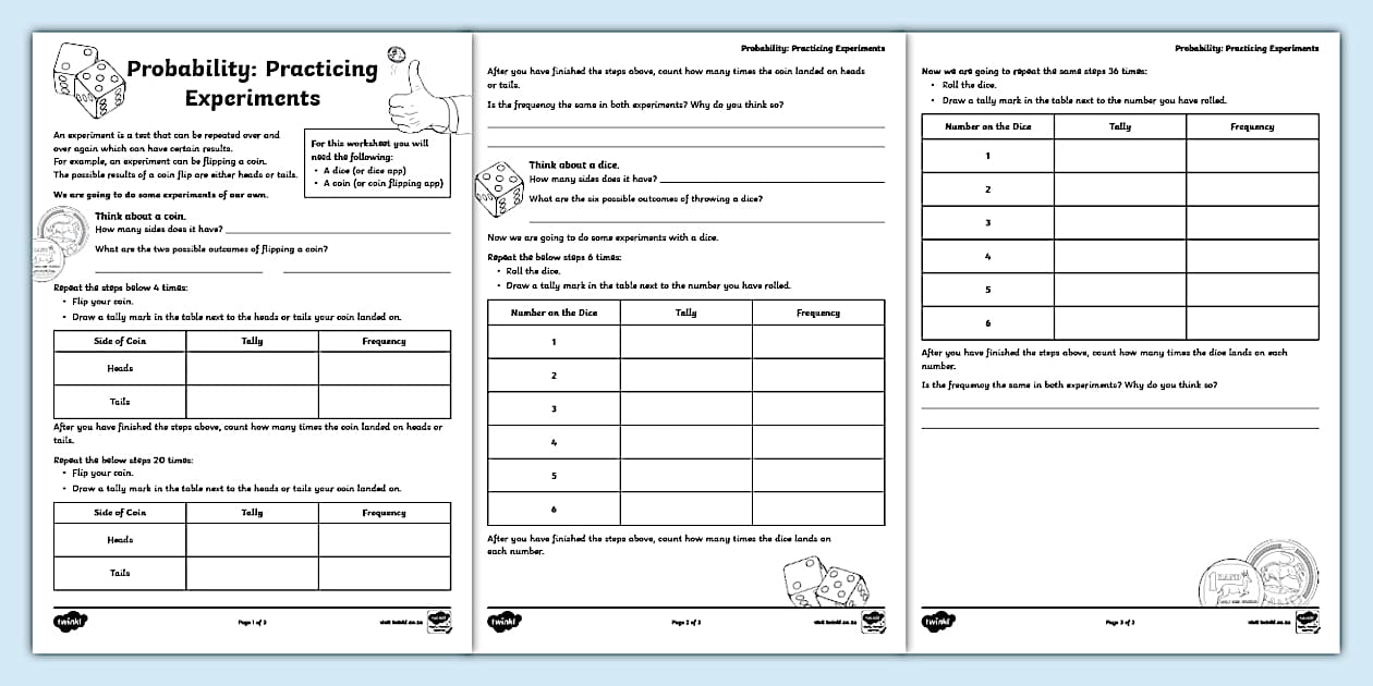 Probability - Practicing Experiments Activity Sheet - Twinkl