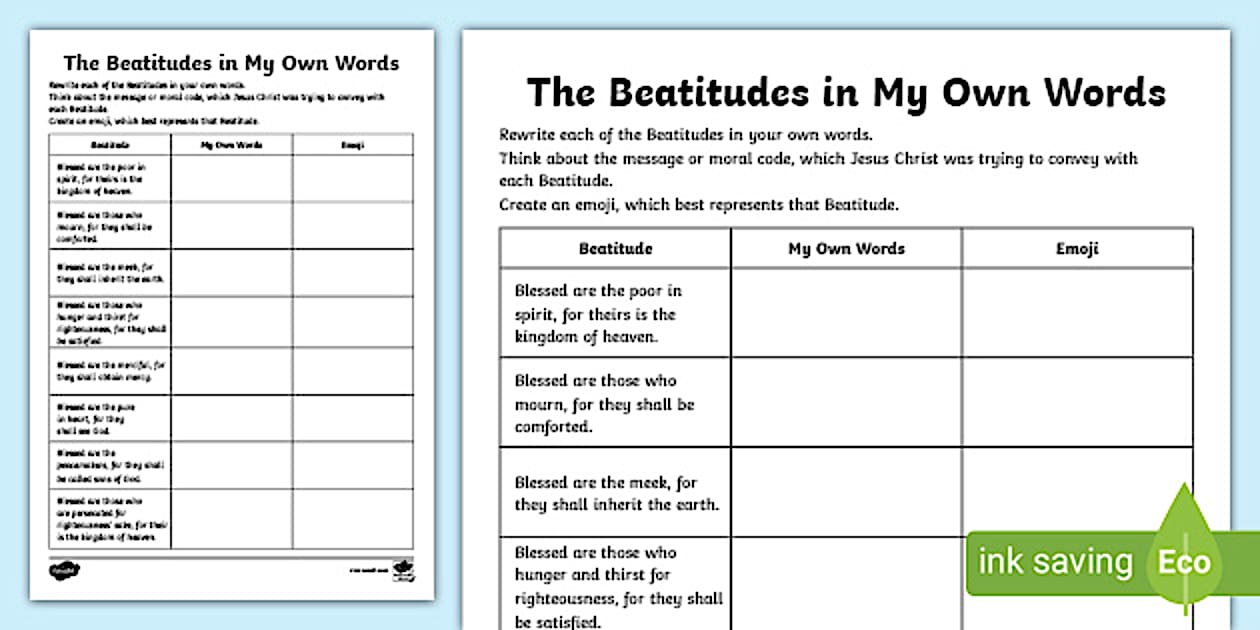 Editable The Beatitudes in My Own Words Worksheet - Twinkl