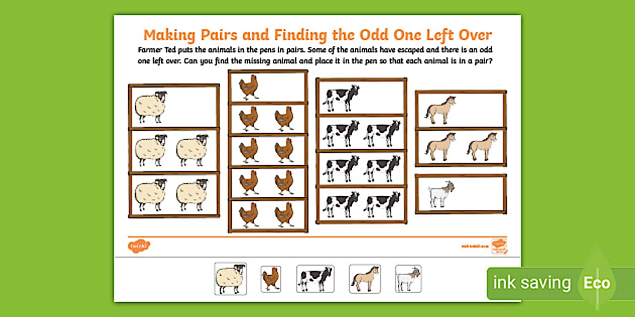 👉 Trouble on the Farm! Making Pairs and Finding the Odd One Left Over