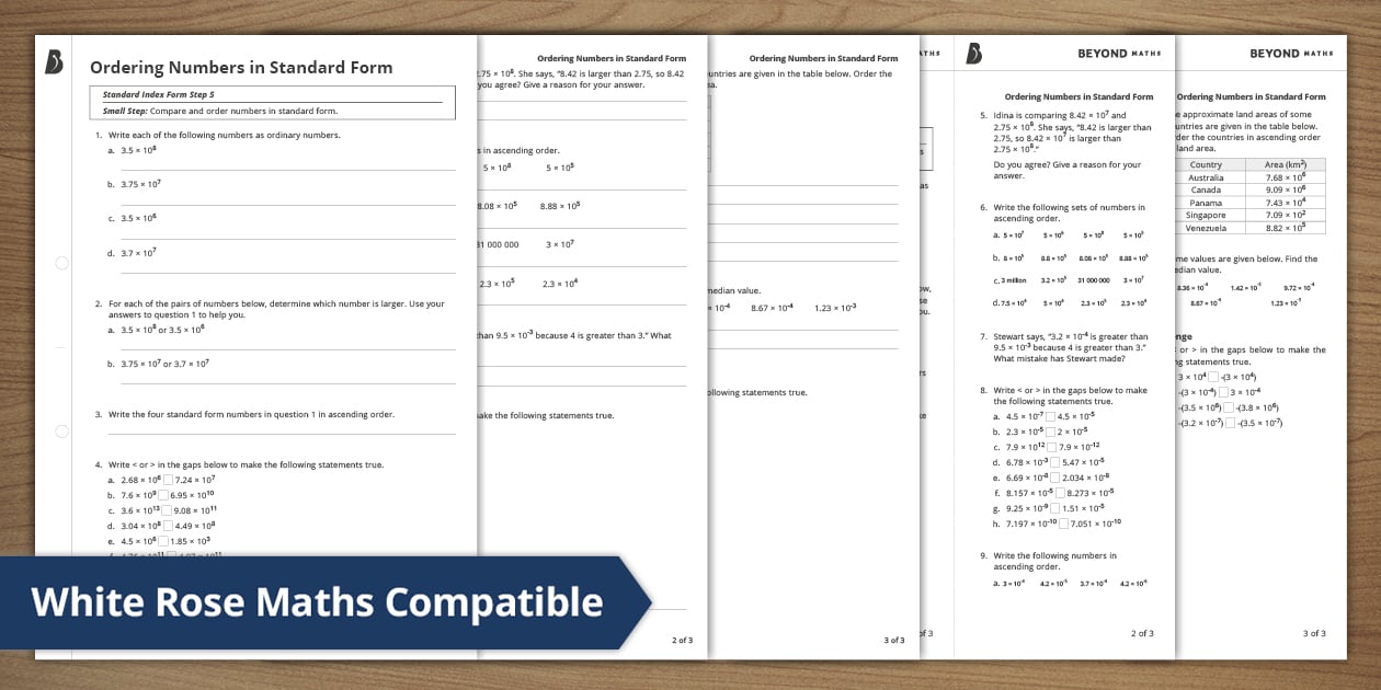 👉 Ordering Numbers in Standard Form (teacher made)