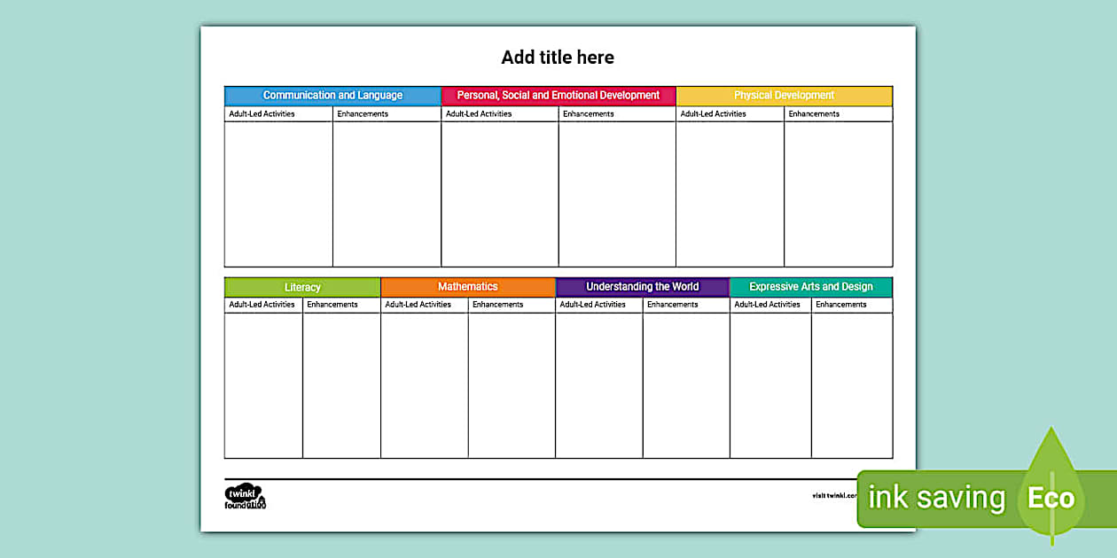 EYFS Topic Planning Template: Adult-Led and Enhancements