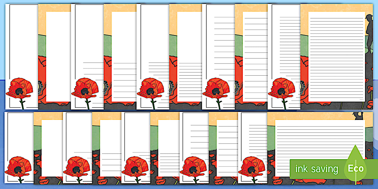 Remembrance Day Poppy Page Border - Primary Writing Resource