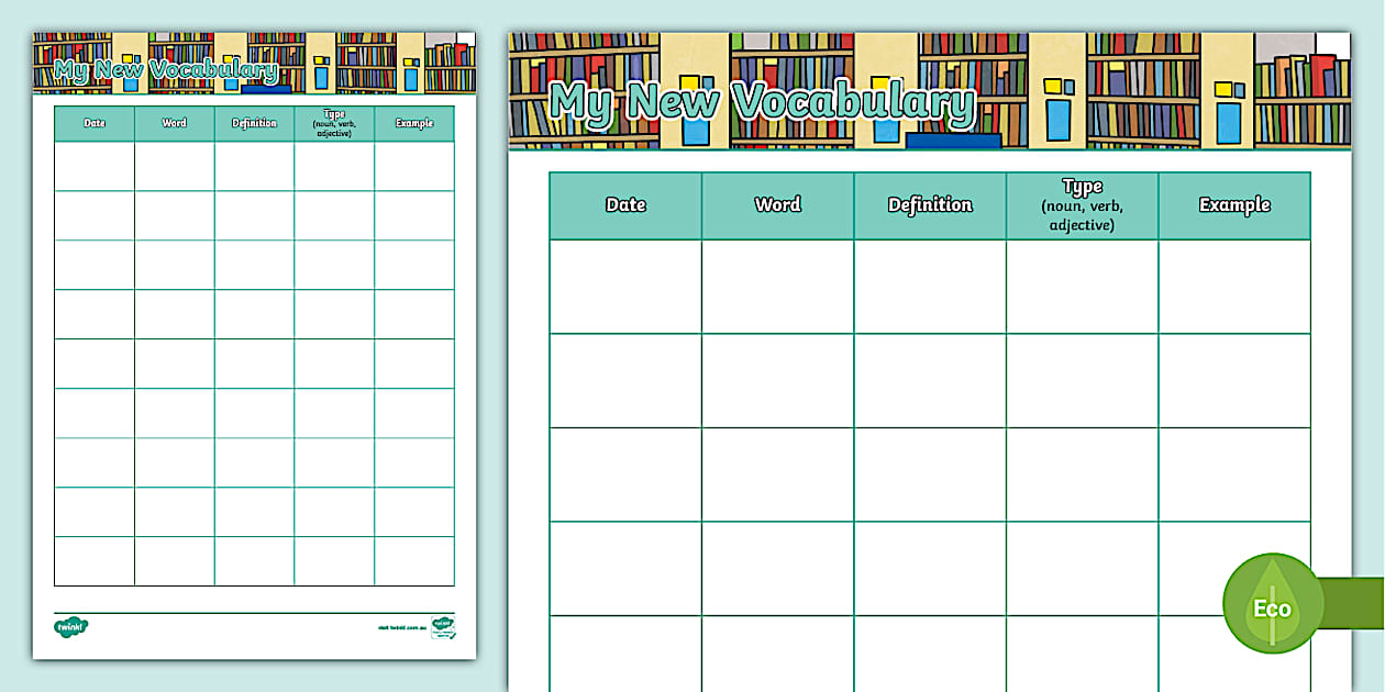 Vocabulary Tracking Sheet