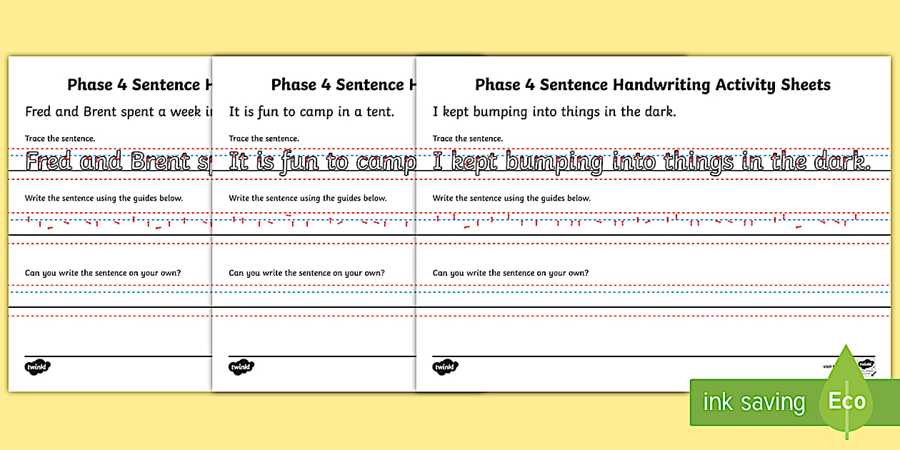 NSW Australia Phase 4 Sentence Handwriting Worksheets