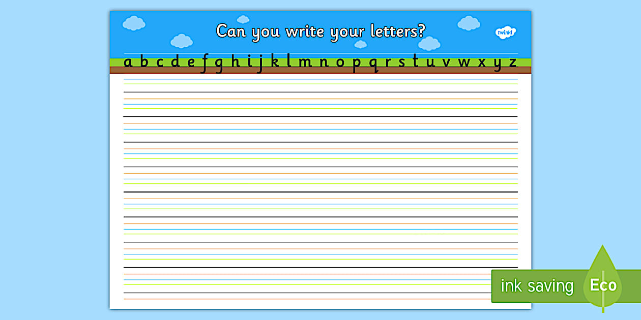 Black and White Can you Write Your Letters Worksheet (Ground, Sky, Grass)