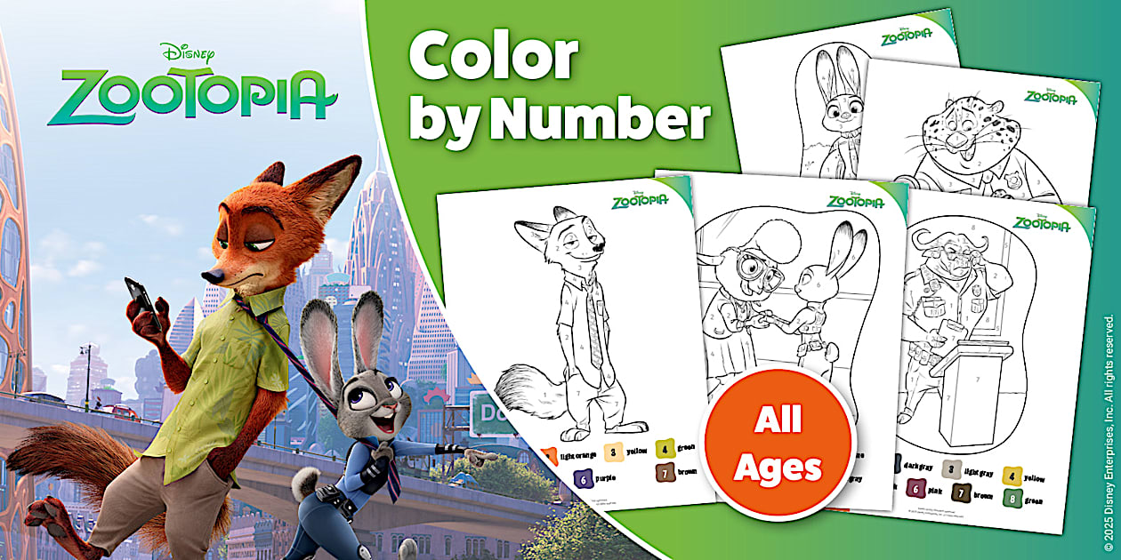 Zootopia: Color By Number Worksheets