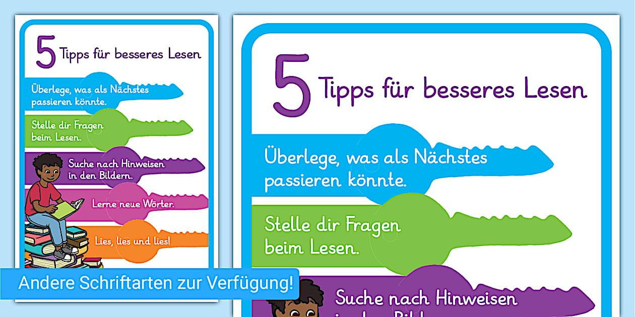 5 Tipps für besseres Lesen - Poster (teacher made) - Twinkl