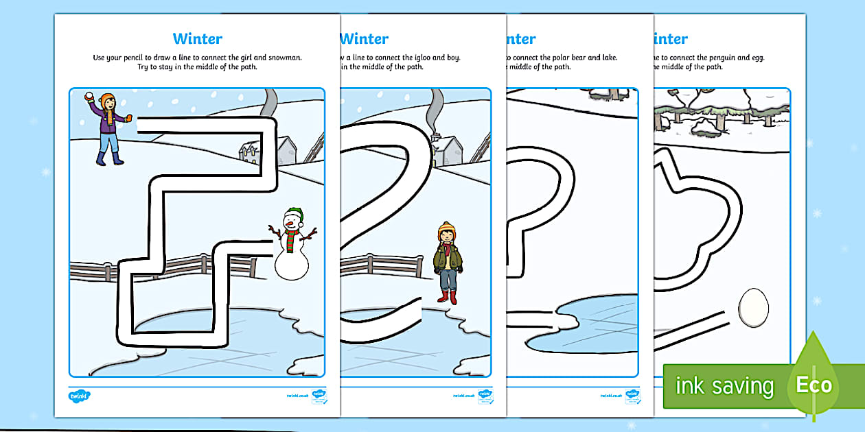 Winter Themed Pencil Control Worksheet / Worksheets - Twinkl