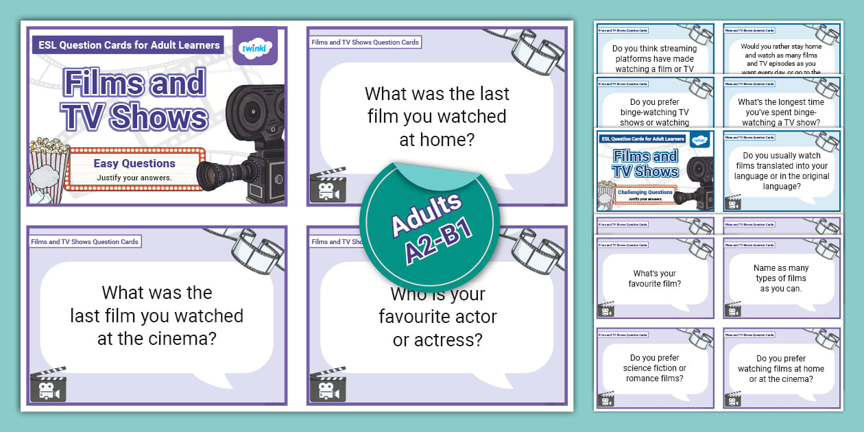 ESL Films and TV shows Question Cards [Adults, A2-B1]