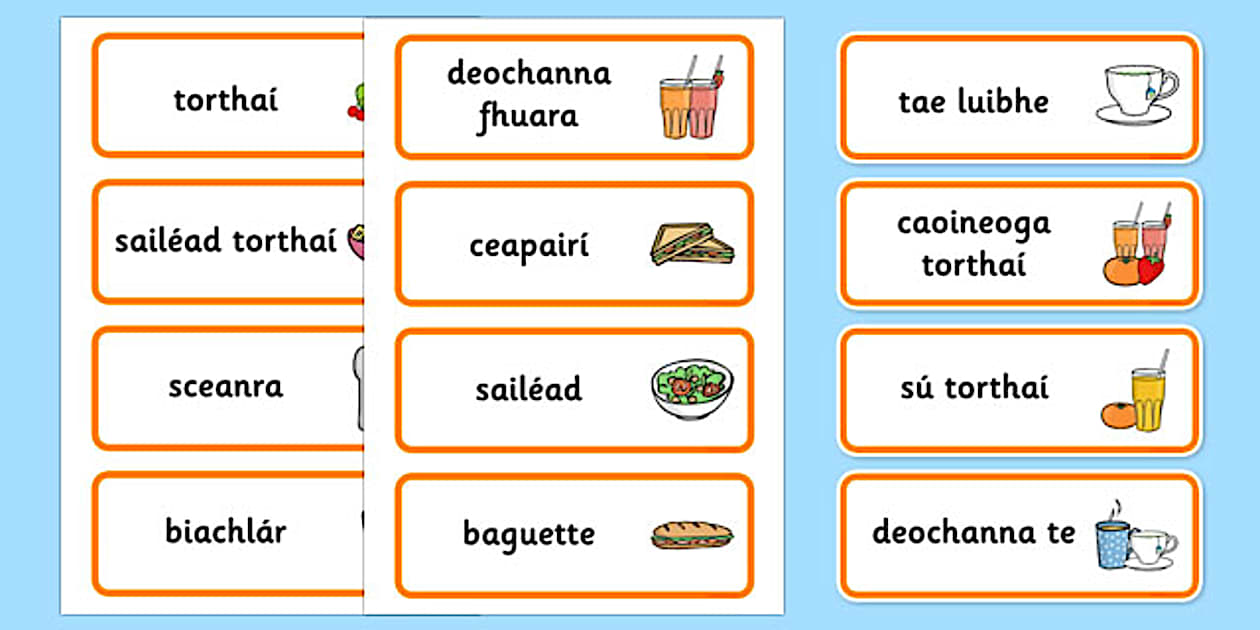 Healthy Eating Cafe Role Play Word Cards Gaeilge