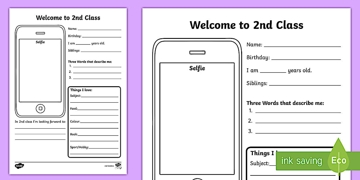 Welcome to 2nd Class Selfie Writing Worksheet / Worksheet