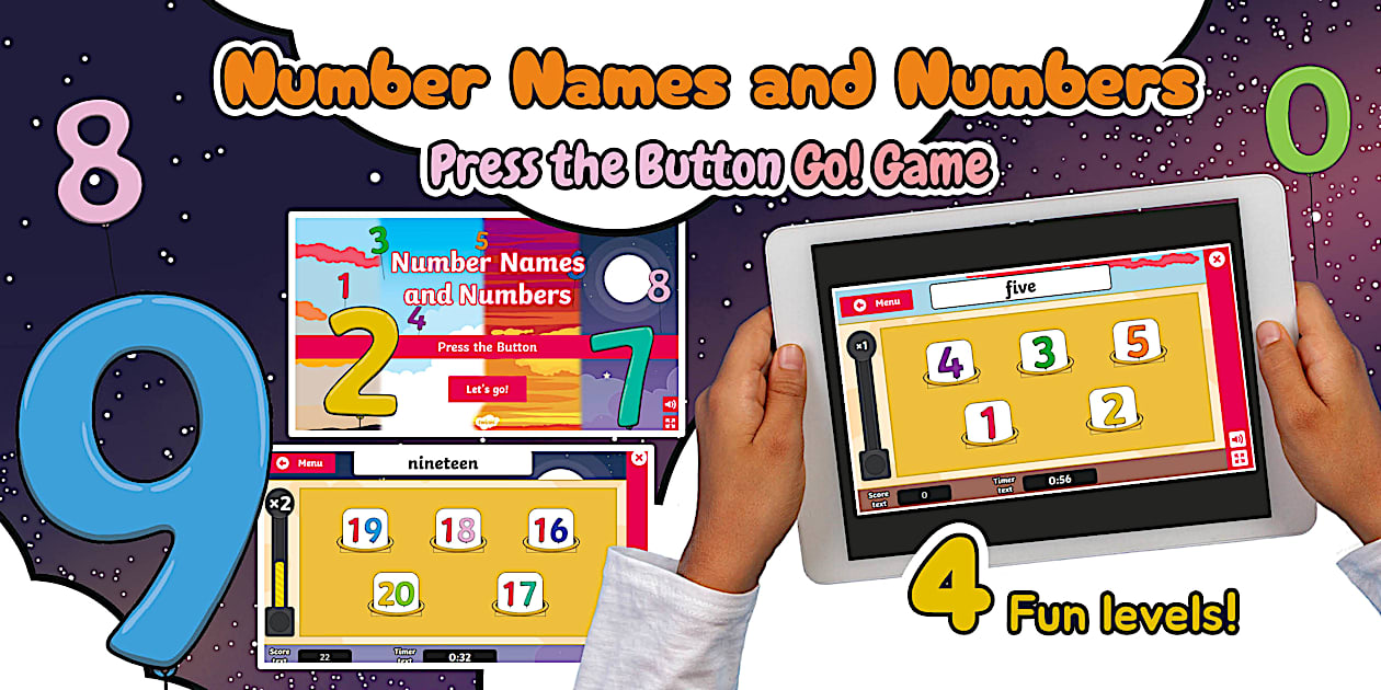 Maths - Press the Button GO Game Number Names and Numbers