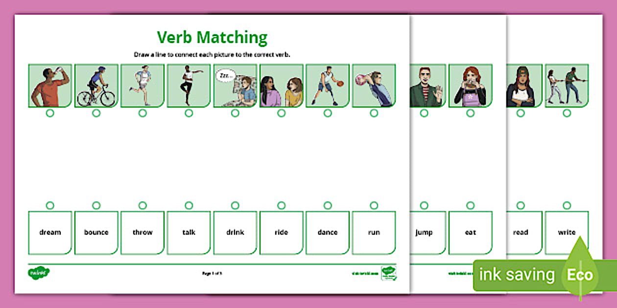 Older Learners: Verb Matching Worksheet - Twinkl