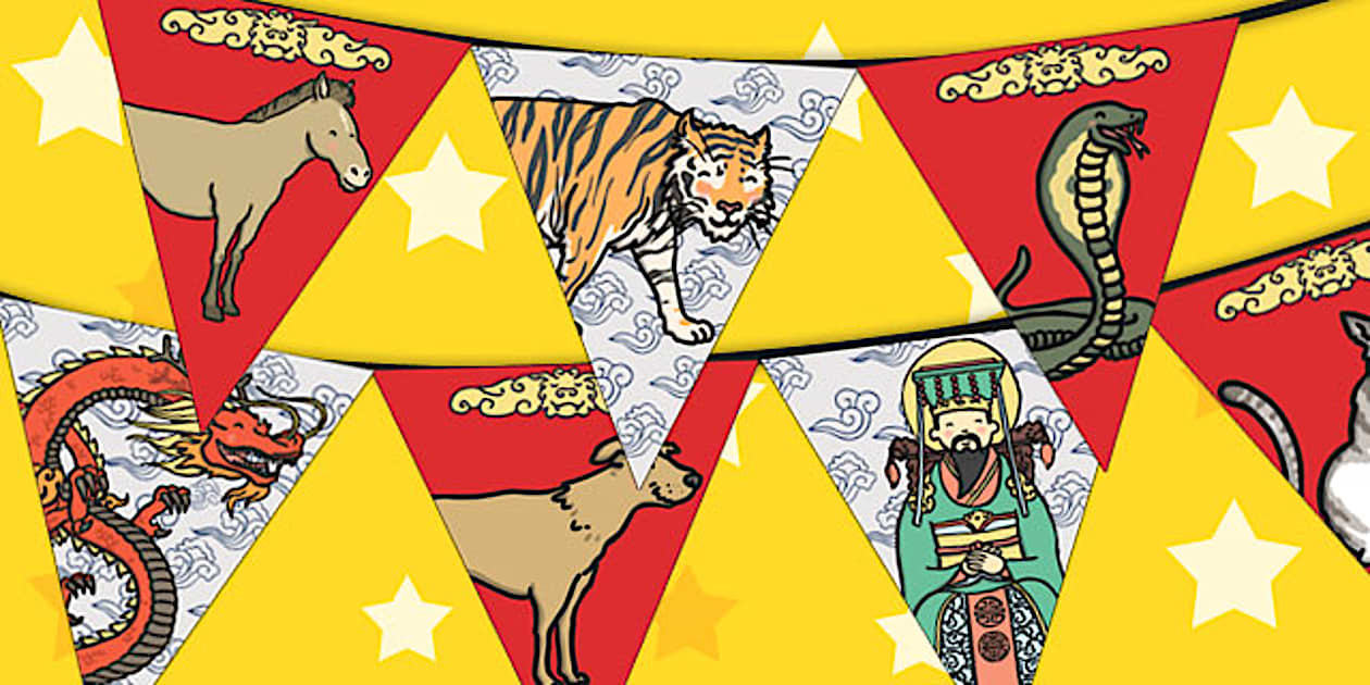 Black and White Chinese New Year Story Bunting - Twinkl