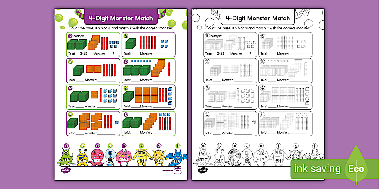 Monster Math Place Value to 1000s Worksheet (teacher made)
