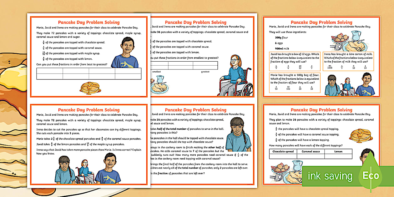 Year 5 Pancake Day Maths Problem Solving Task Cards - Twinkl
