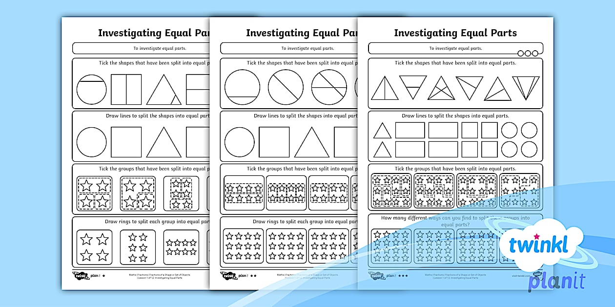 👉 Investigating Equal Parts Maths Activity Sheets Year 2
