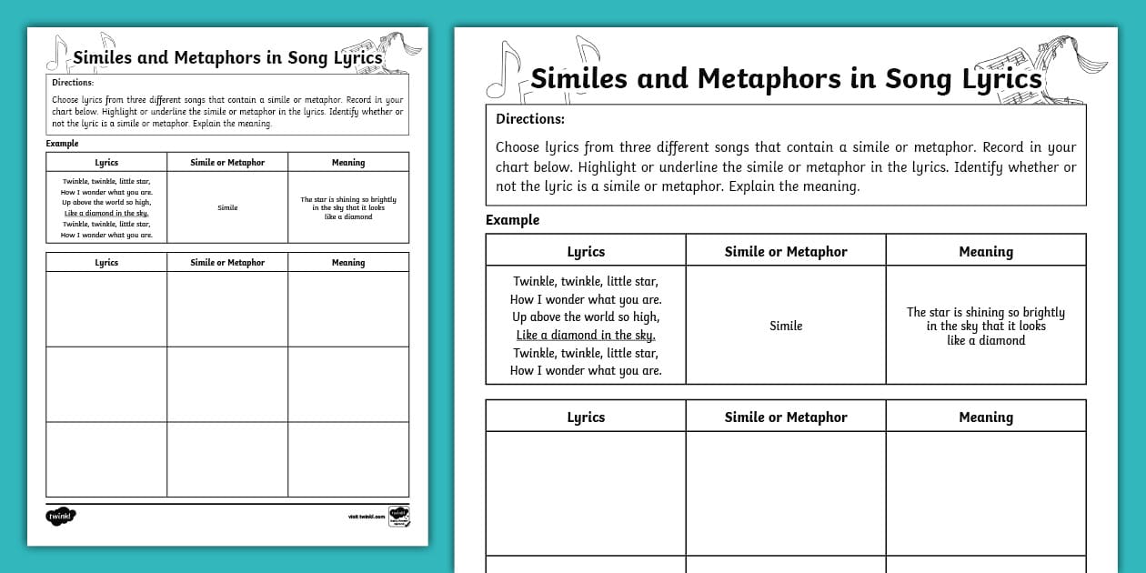 Metaphors and Similes in Songs | ELA | Twinkl USA - Twinkl