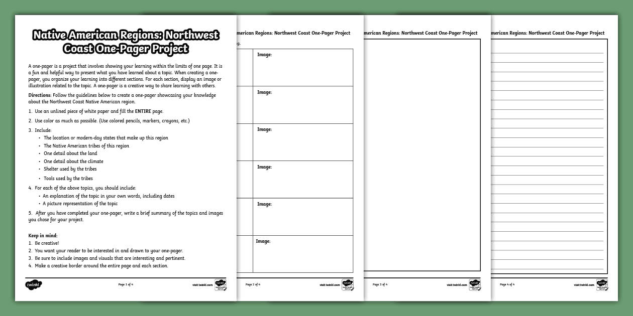 Native American Regions Northwest Coast One-Pager for 6-8 Gr