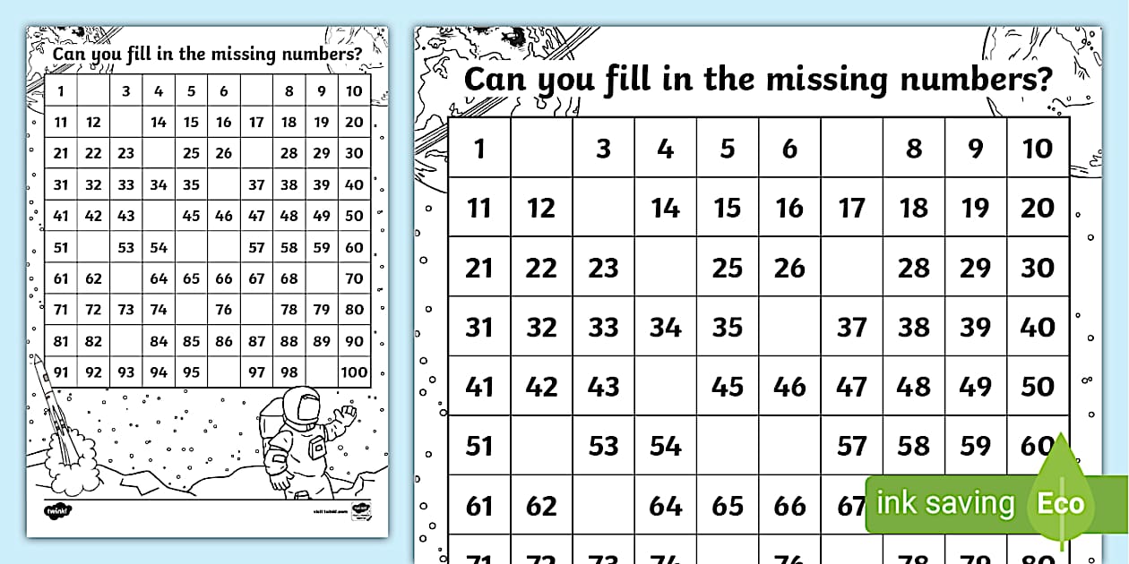 Editable Space Themed Missing Numbers Number Square Activity Sheet