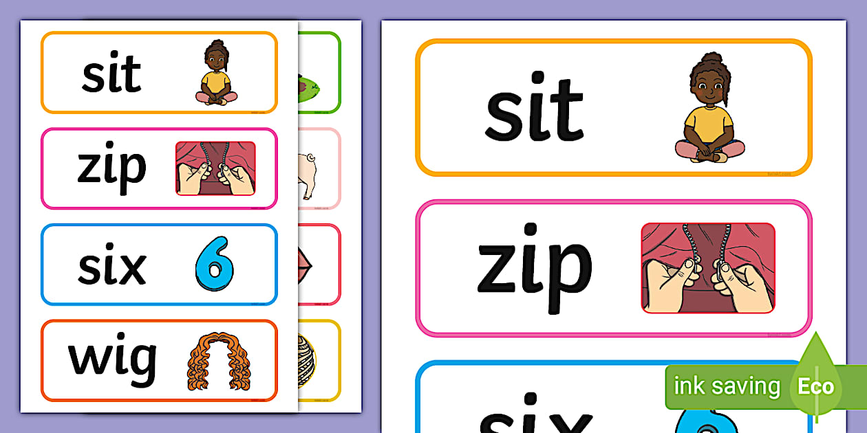 3 Letter Words with 'i' in the Middle Word Cards