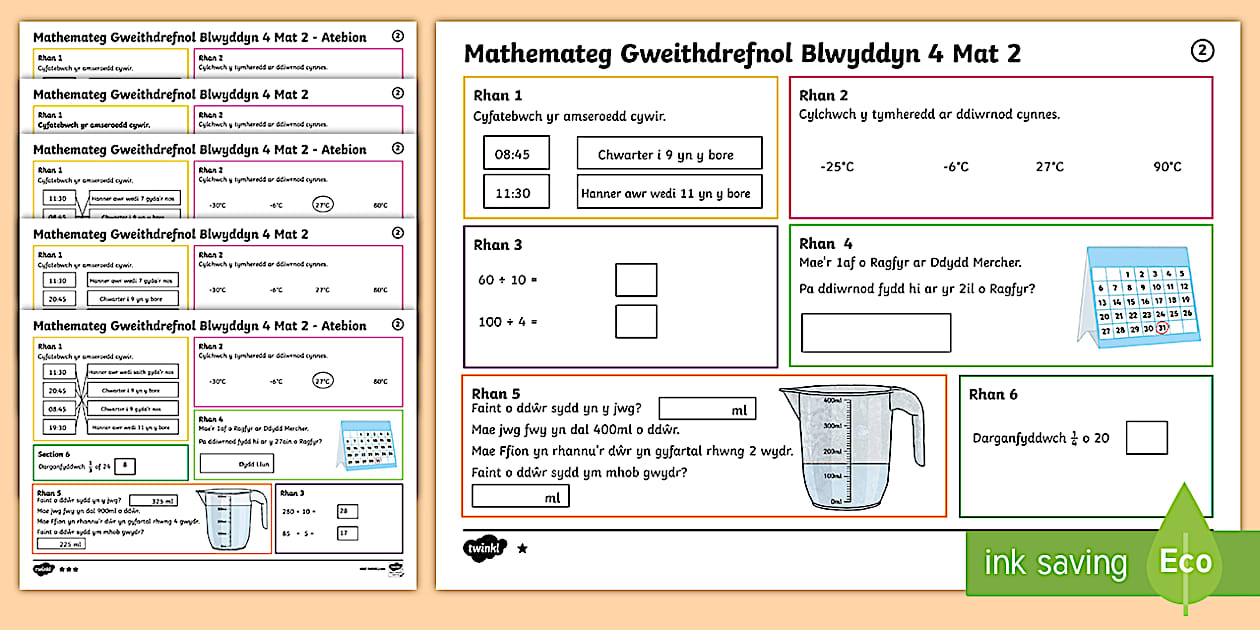 Matiau Mathemateg Gweithdrefnol Blwyddyn 4 Mat 2 - Twinkl