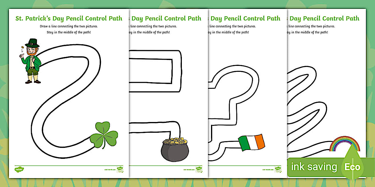St Patricks Day | Pencil Control | Path Worksheets - Twinkl