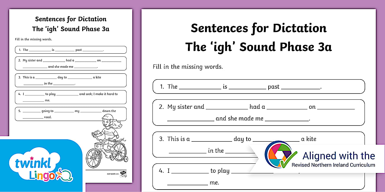 Linguistic Phonics 3a 'igh' Sound Dictation Sentences