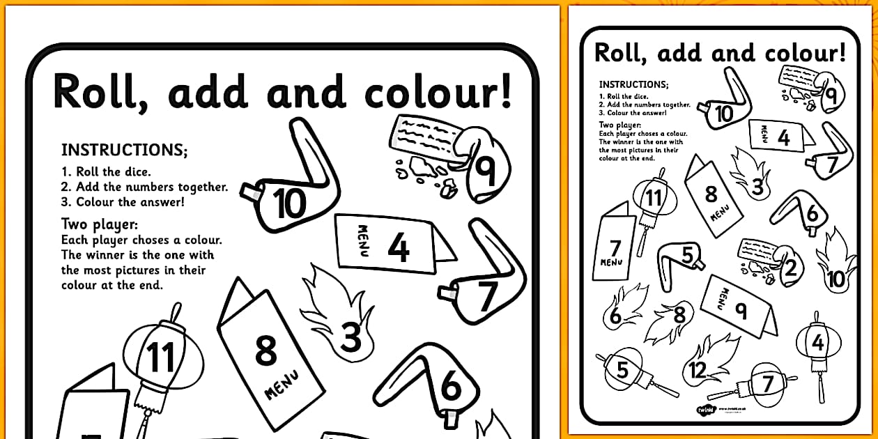 Chinese New Year Roll and Colour Worksheet - chinese new year
