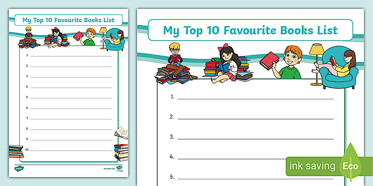 My Top 10 Favourite Books List Writing Template - Twinkl