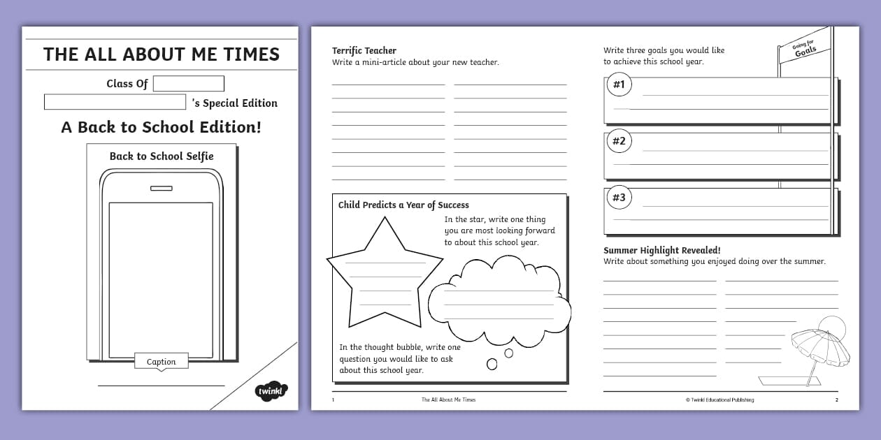 Back to School All About Me Newspaper Booklet