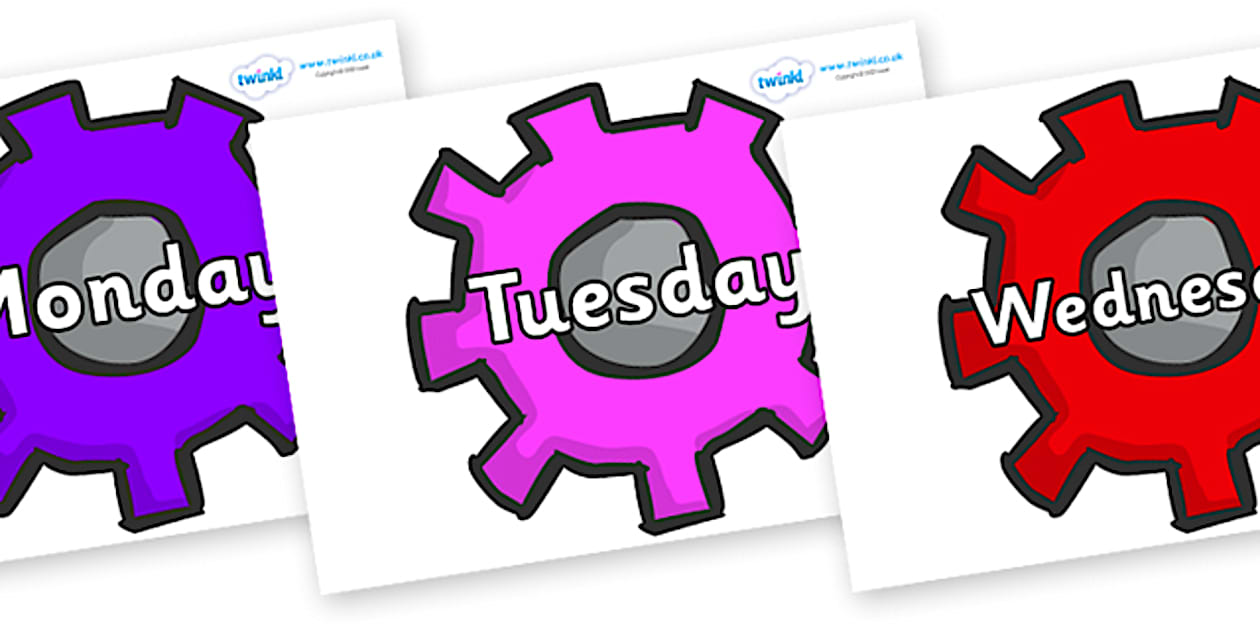 Days of the Week on Cogs (teacher made) - Twinkl