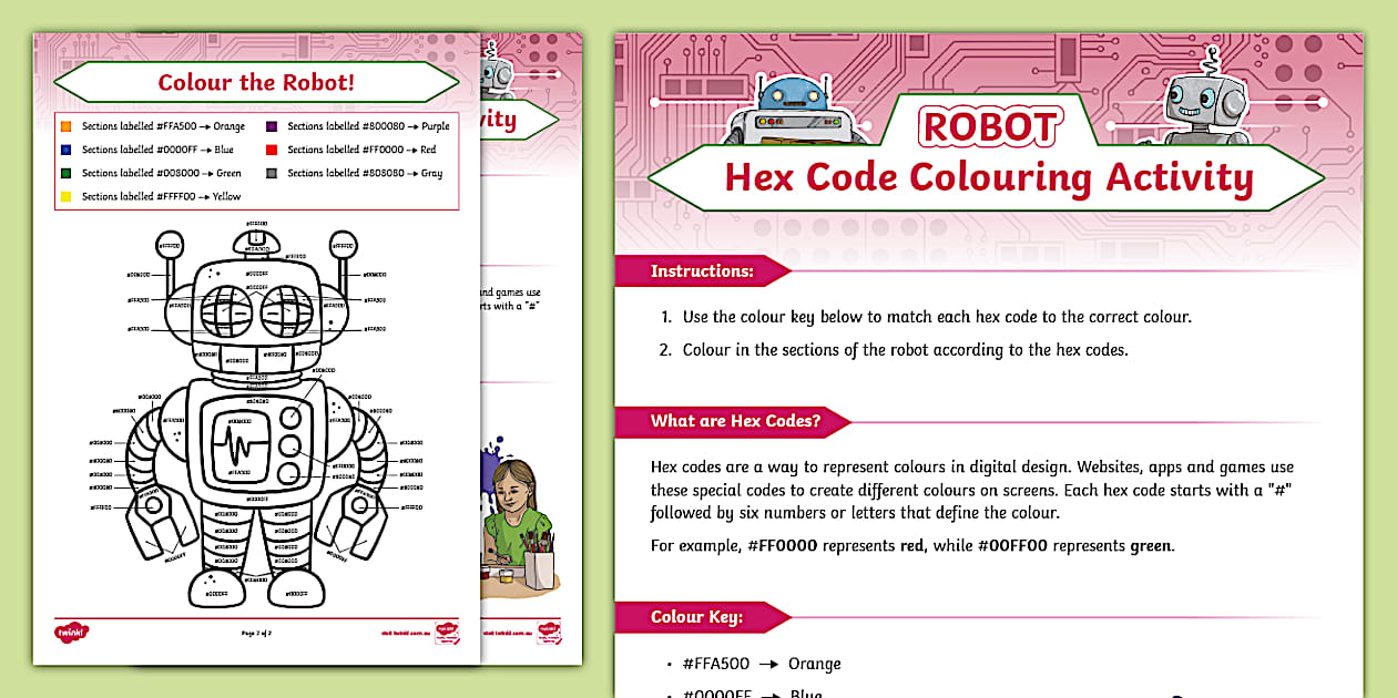 Colouring with Code Robot - Hex Code Colouring Activity