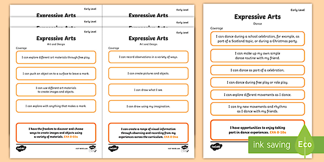 Editable CfE Early Level Expressive Arts Child-Friendly Assessment Tracker