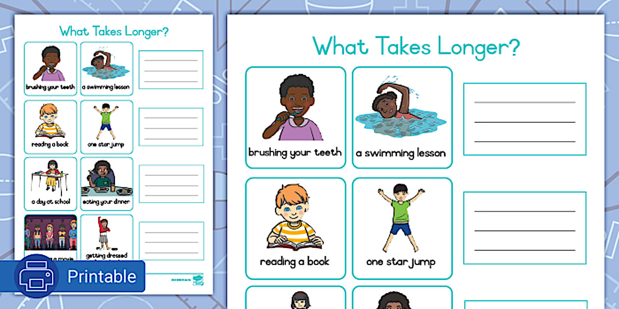 Grade 1 Mathematics: What Takes Longer? Time Activity Sheet
