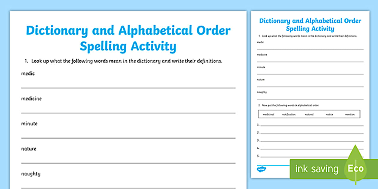 Editable Dictionary Definitions and Alphabetical Order Activity