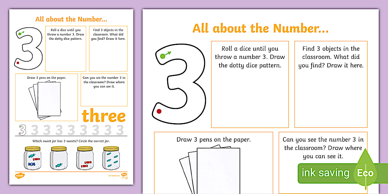 Editable All about the Number 3 Worksheet (teacher made)