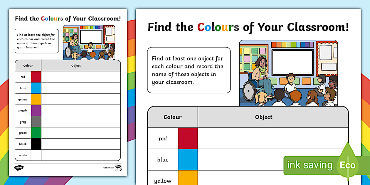 Find the Colours of Your Classroom! Worksheet (teacher made)
