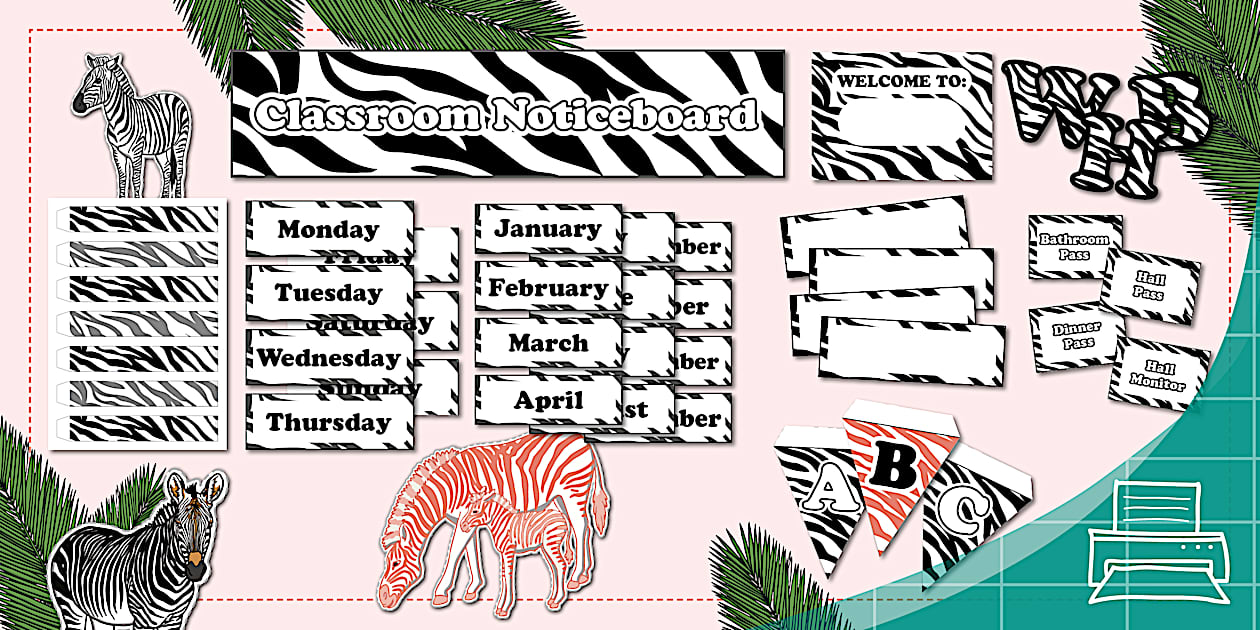 Zebra Classroom Organisation Decorations (teacher made)