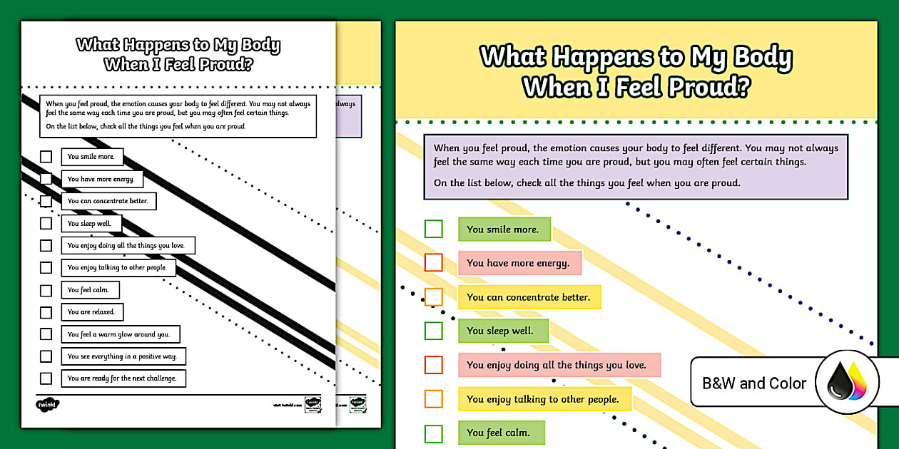 What Happens to My Body When I Feel Proud? Worksheet for 3rd-5th Grade