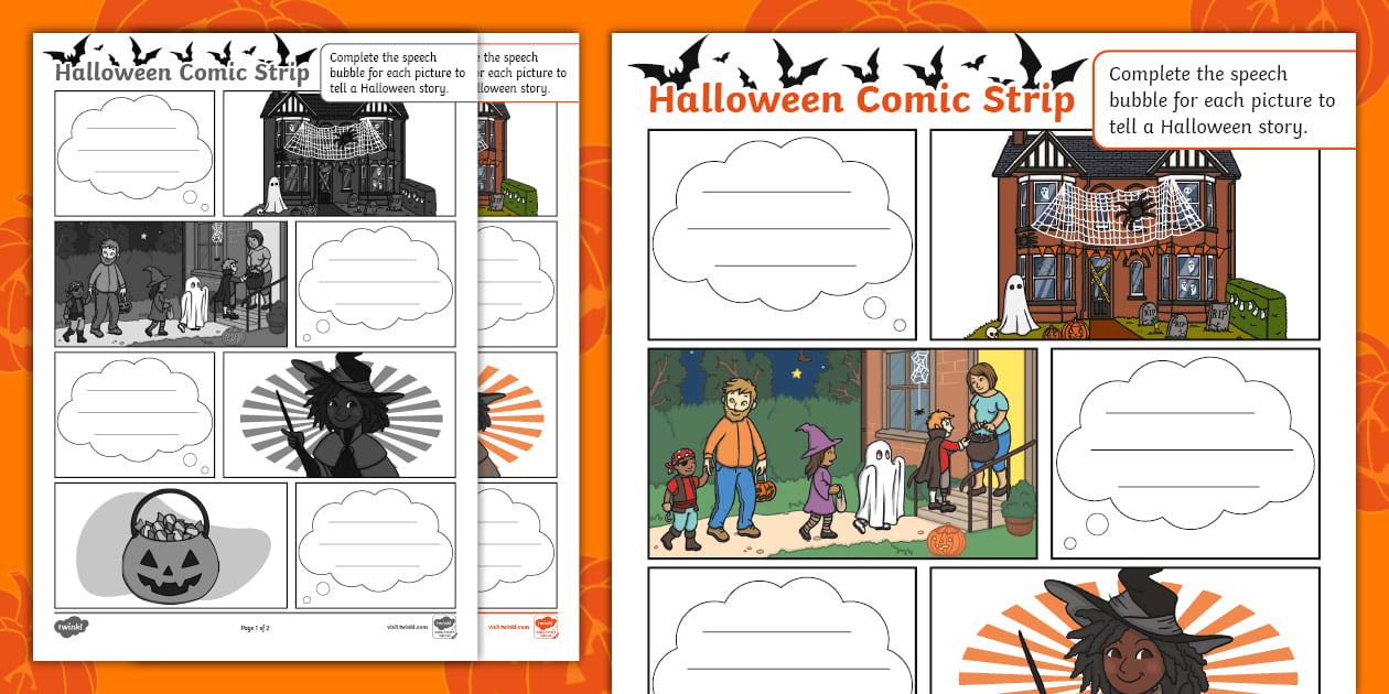 Halloween Finish the Comic Strip Worksheet - Twinkl