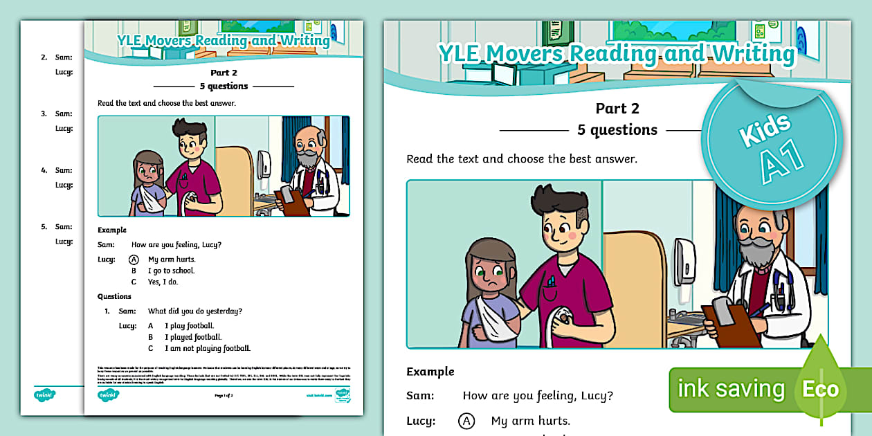 YLE Movers - Reading and Writing Part 2 - Practice Sheet (Illness) [A1]