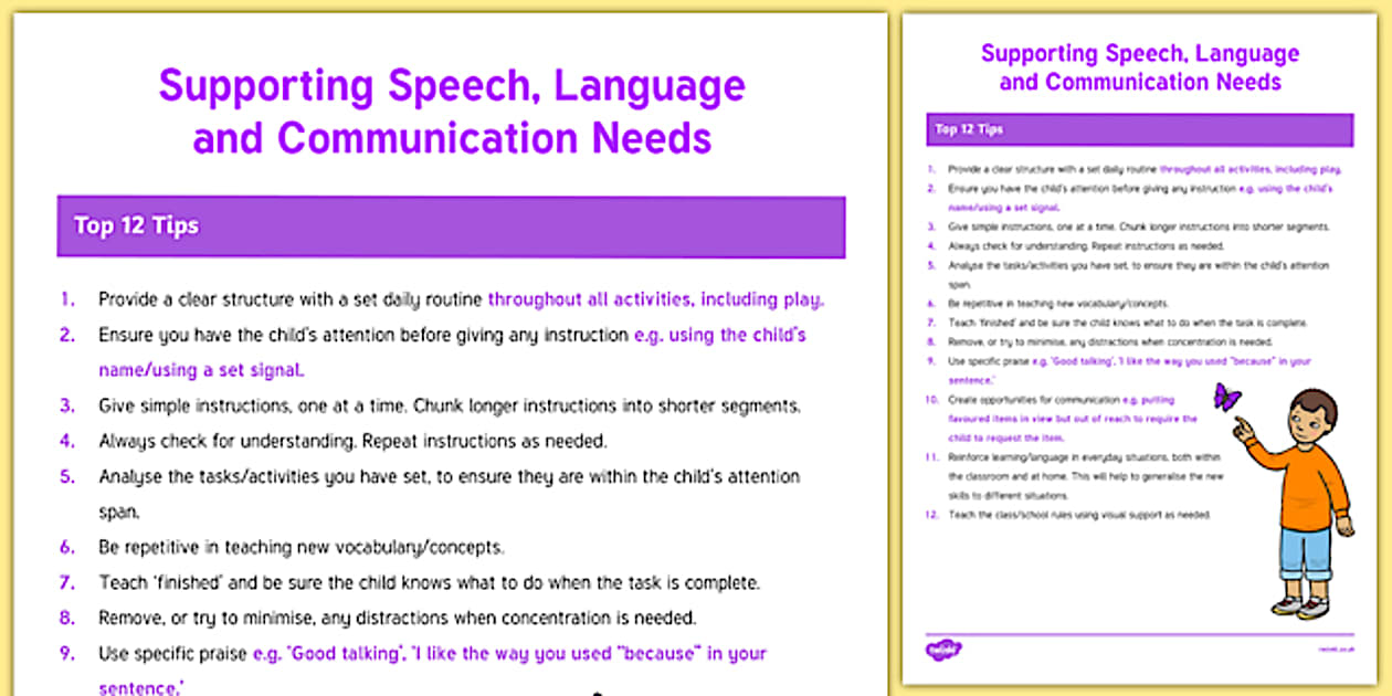 How to support SLCN in the classroom Strategy Sheet - Twinkl