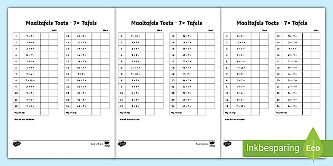 7x Tafels Toets (teacher made) - Twinkl