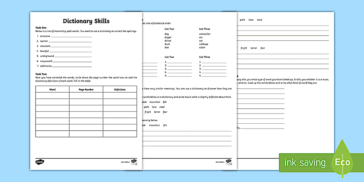 Dictionary Skills Worksheets (teacher made) - Twinkl