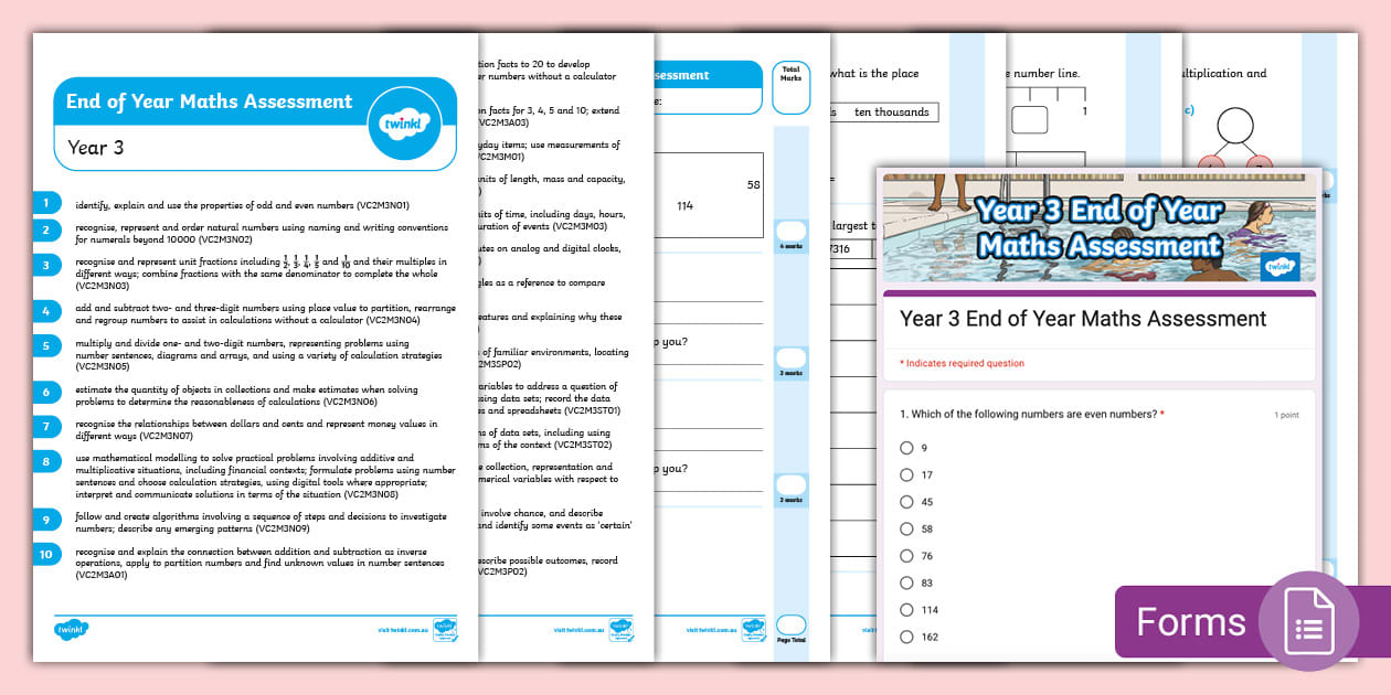 Year 3 Maths Assessment {Victorian Curriculum} - Twinkl