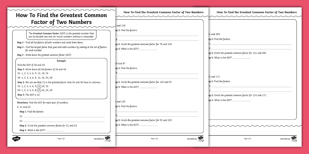 Sixth Grade How To Find the Greatest Common Factor of Two Numbers ...