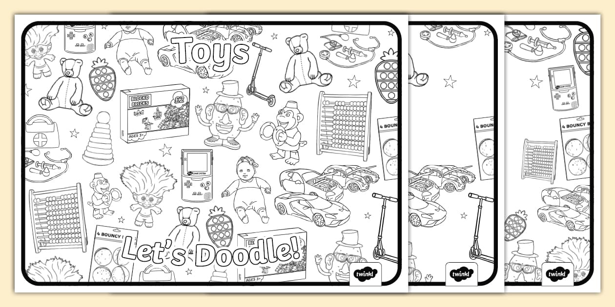 Toys Doodle Colouring Pages - Twinkl - KS1