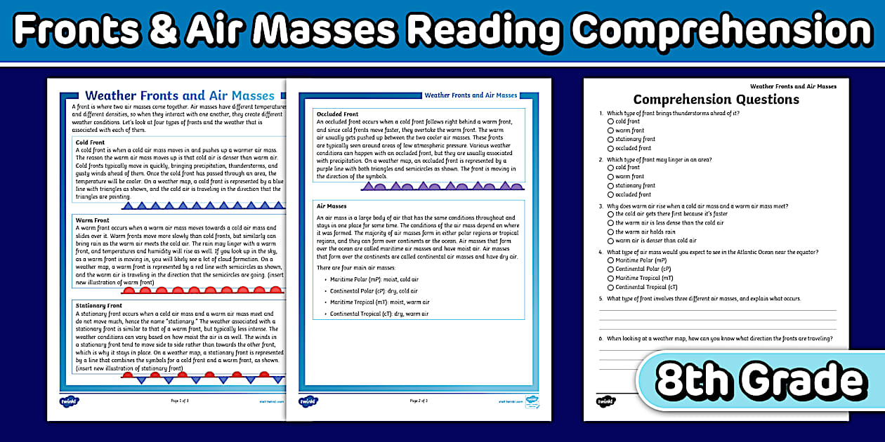 Weather Fronts And Air Masses Comprehension | Twinkl USA