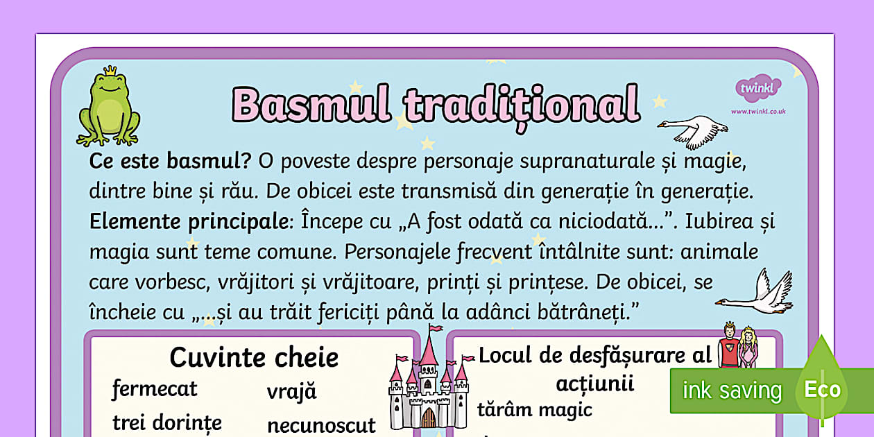 Genuri literare, Basmul - Planșă Romanian-Romanian